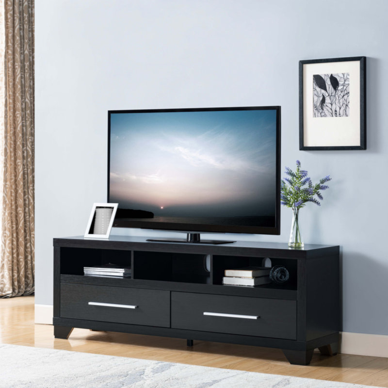 George Oliver Sleek Black TV Stand Stylish Storage With Three Shelves And Two Drawers Wayfair